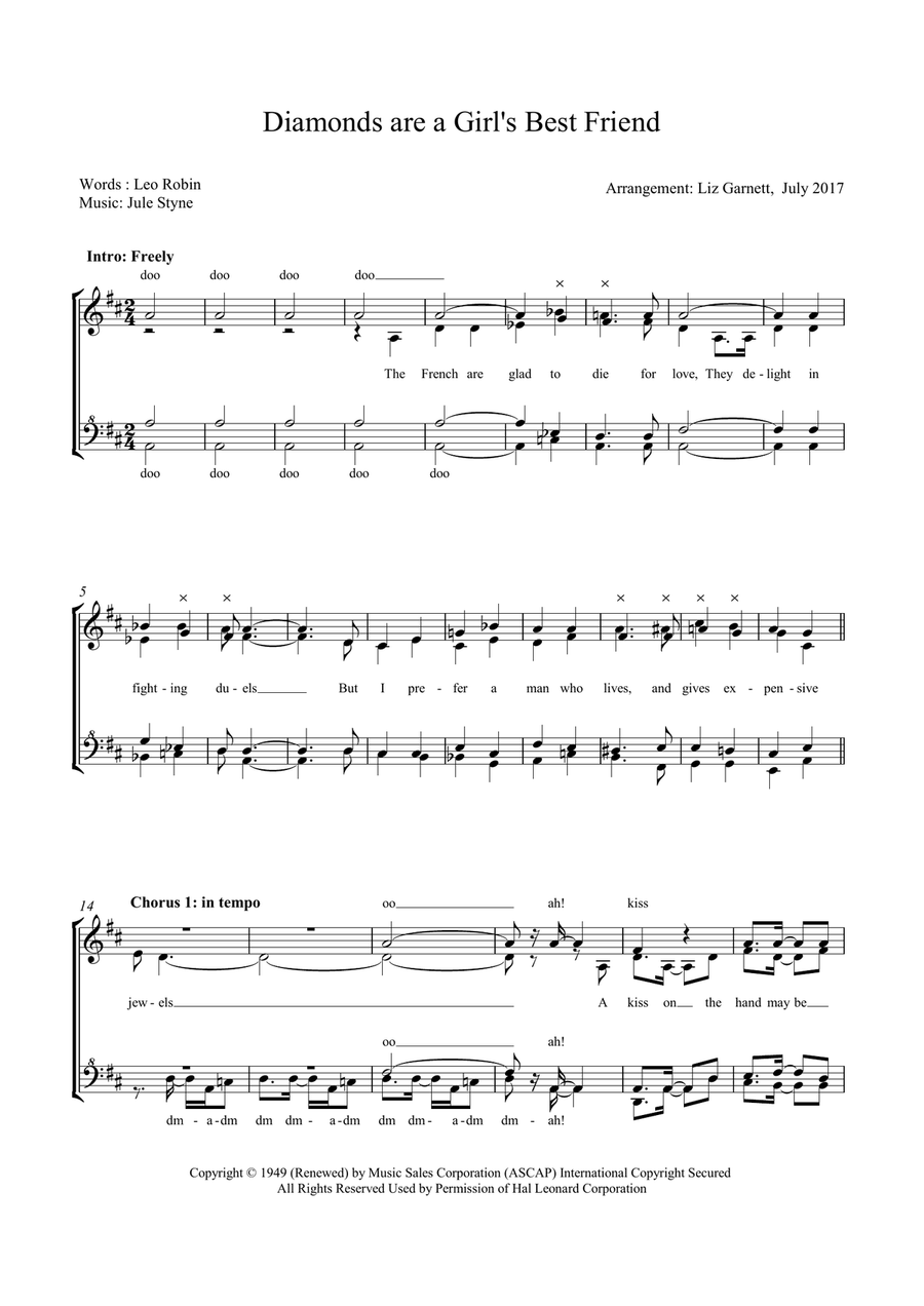 Diamonds Are A Girl's Best Friend by Jule Styne - SSAA - Digital Sheet ...