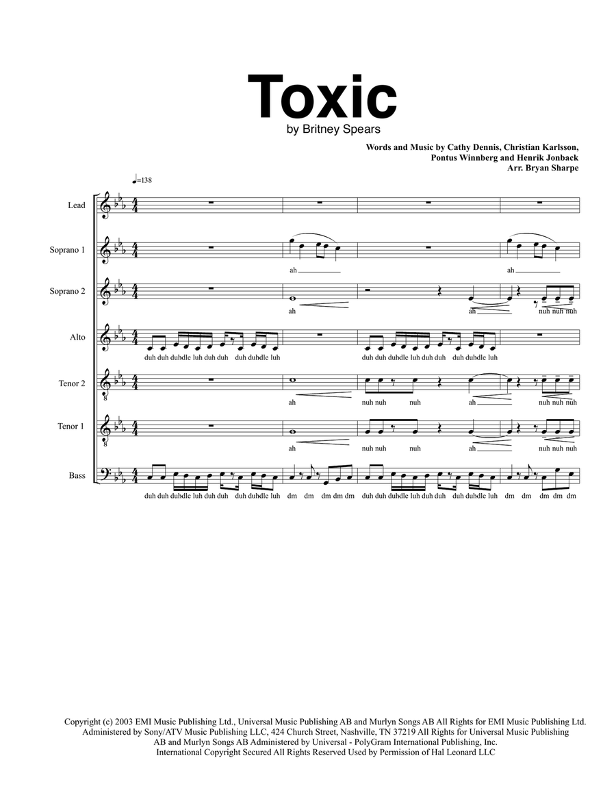 Toxic by Britney Spears - Divisi - Digital Sheet Music | Sheet Music Plus