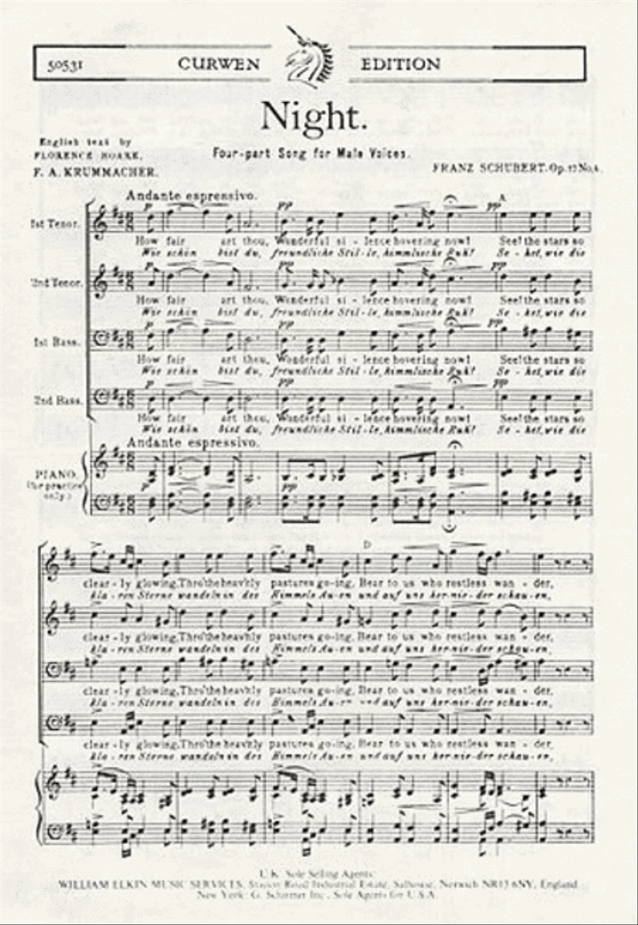 Night by Franz Schubert - TTBB - Sheet Music | Sheet Music Plus
