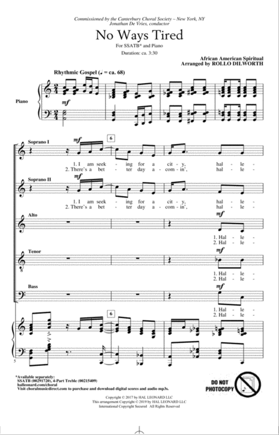 No Ways Tired (arr. Rollo Dilworth) by Rollo Dilworth - 4-Part ...