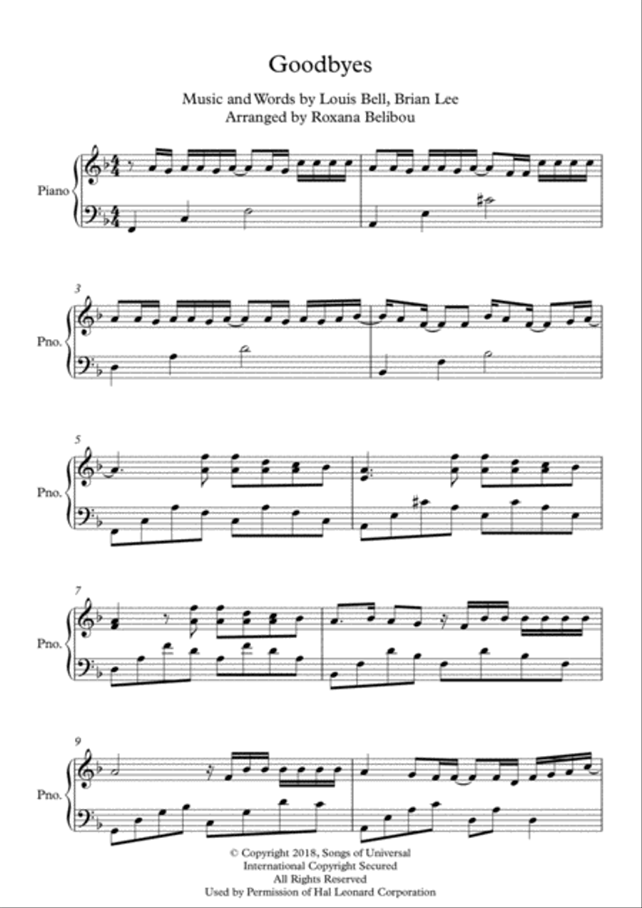 Goodbyes by Post Malone - Piano Solo - Digital Sheet Music | Sheet ...