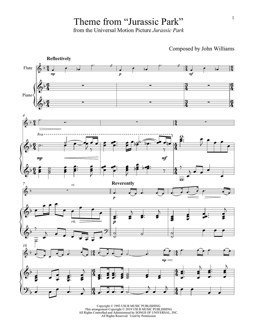 Theme From "Jurassic Park" - Flute Solo - Digital Sheet Music | Sheet ...