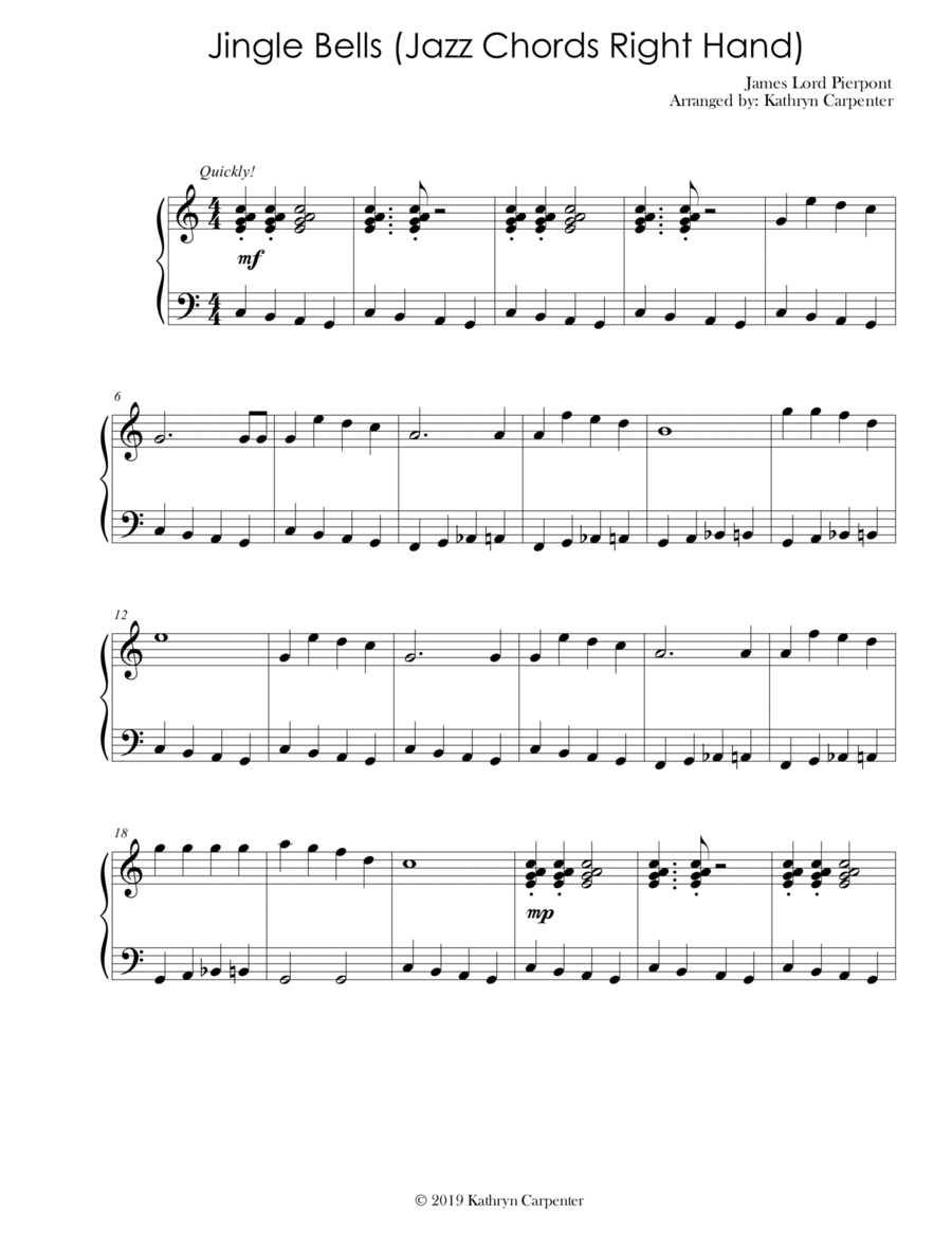 Jingle Bells (Jazz Piano Right Hand) - Piano Solo - Digital Sheet Music ...