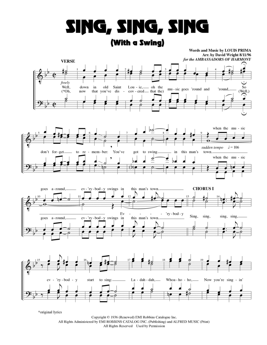 Sing, Sing, Sing by Benny Goodman - TTBB - Digital Sheet Music | Sheet ...
