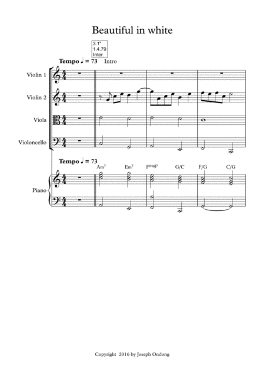 Beautiful In White by Steven Sater - String Quartet - Digital Sheet ...