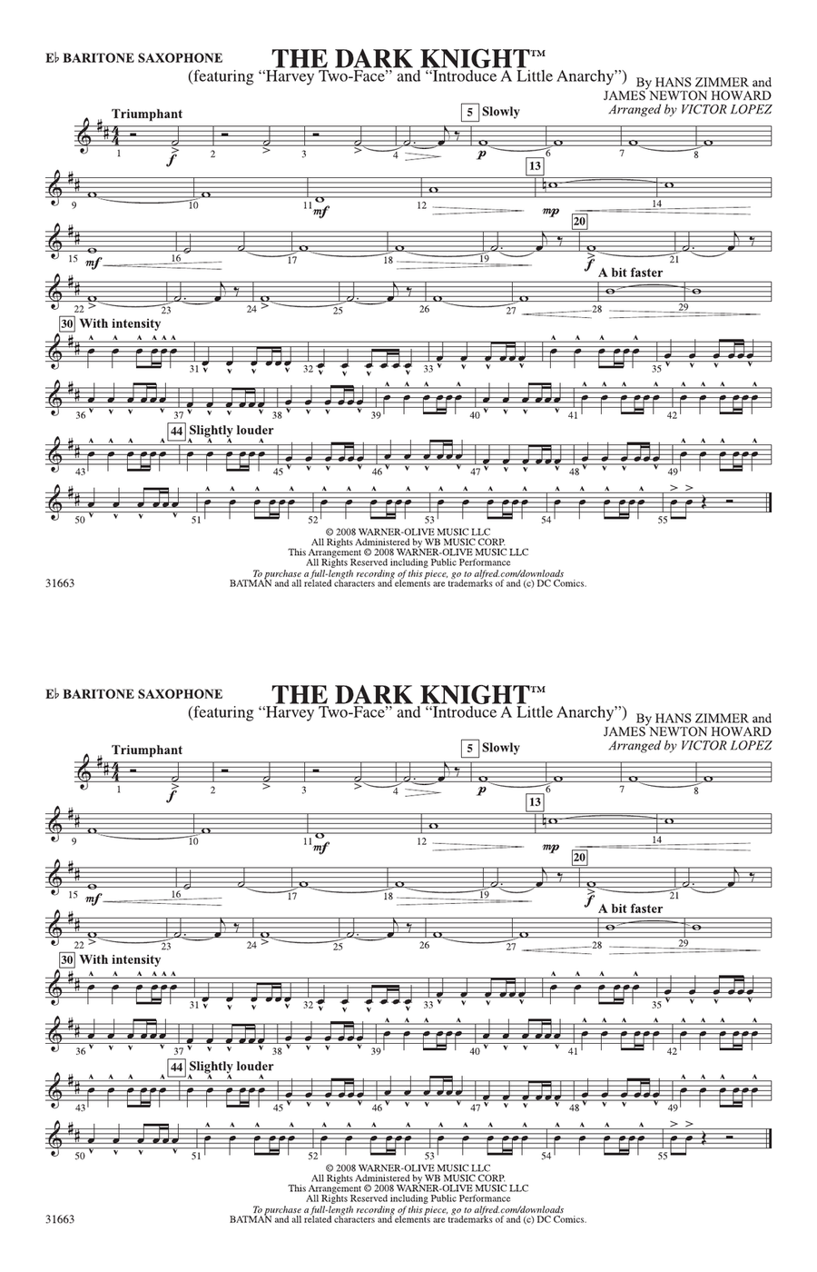 The Dark Knight: E-flat Baritone Saxophone - Marching Band - Digital ...