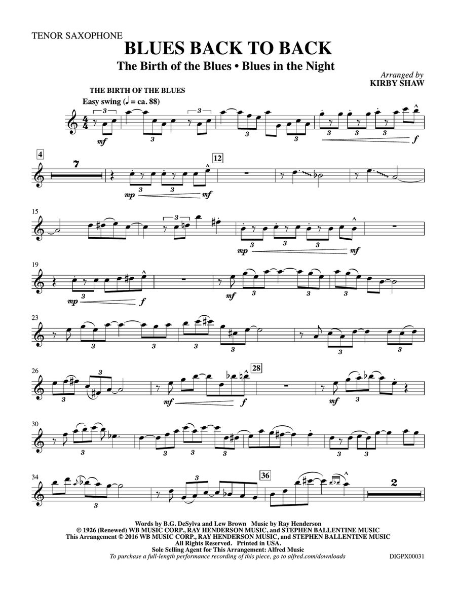 Blues Back to Back: B-flat Tenor Saxophone - Part - Digital Sheet Music ...