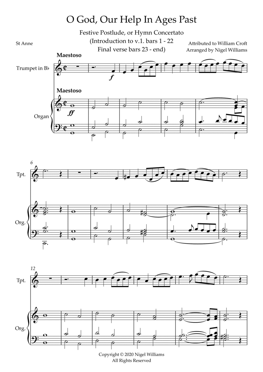 O God, Our Help In Ages Past, for Trumpet and Organ by William Croft ...