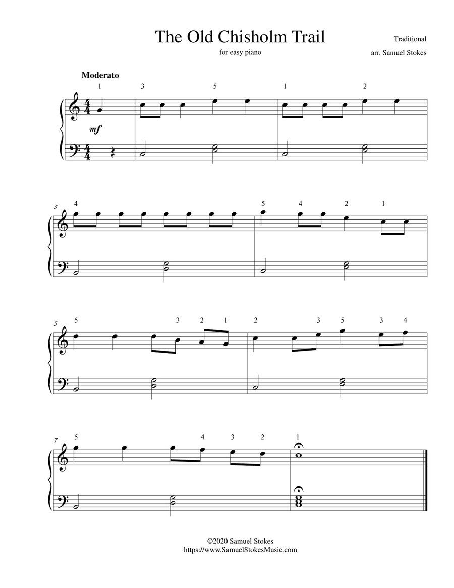The Old Chisholm Trail - for easy piano by Traditional - Easy Piano ...
