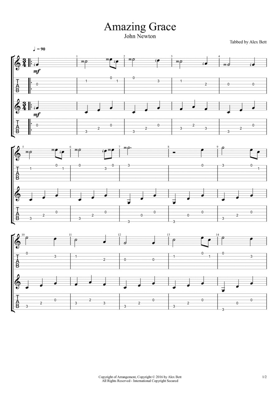 Amazing Grace (Fingerstyle Guitar Duet) by John Newton - Fingerpicking ...