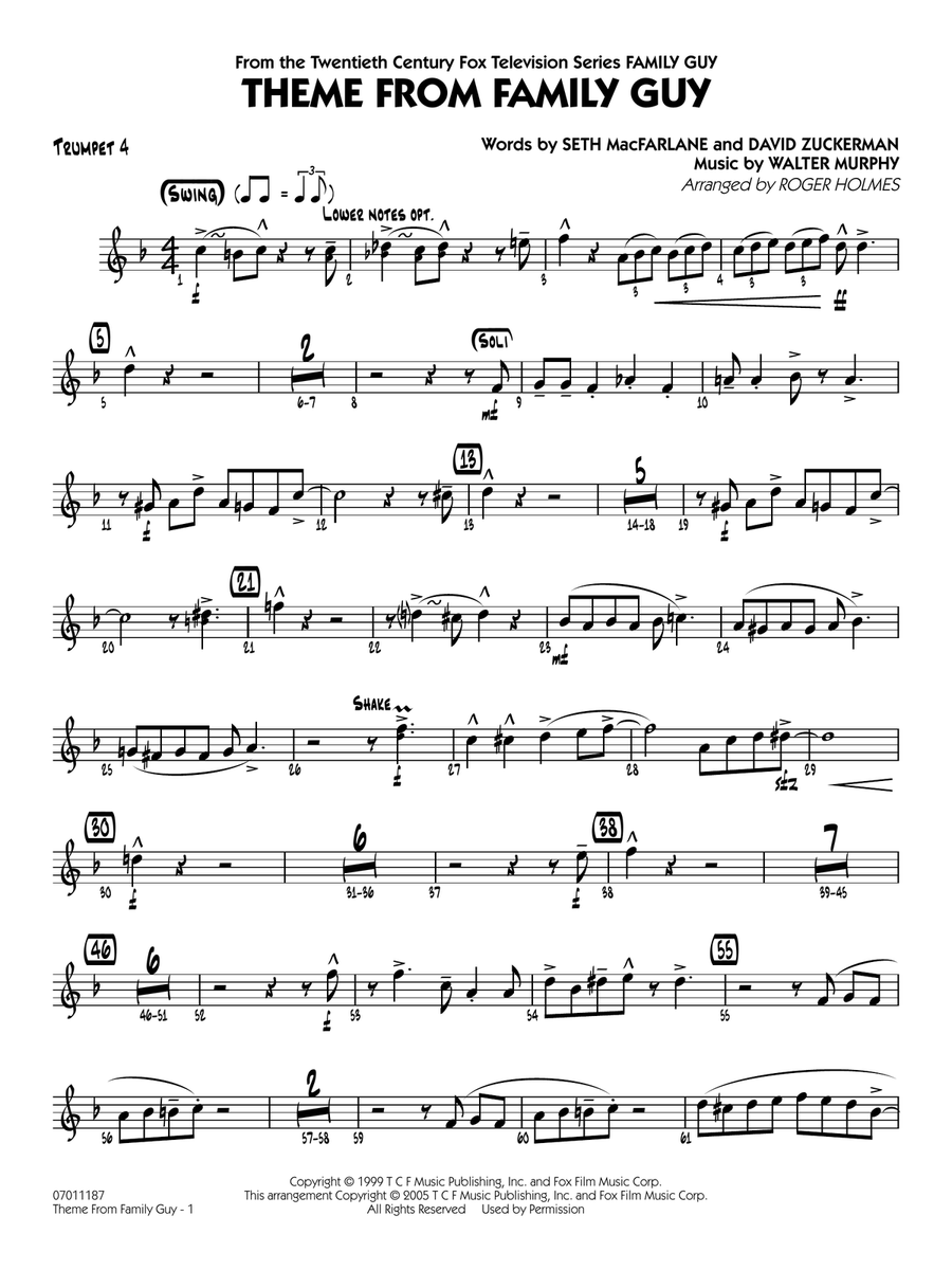Theme from Family Guy (arr. Roger Holmes) - Trumpet 4 by Roger Holmes ...