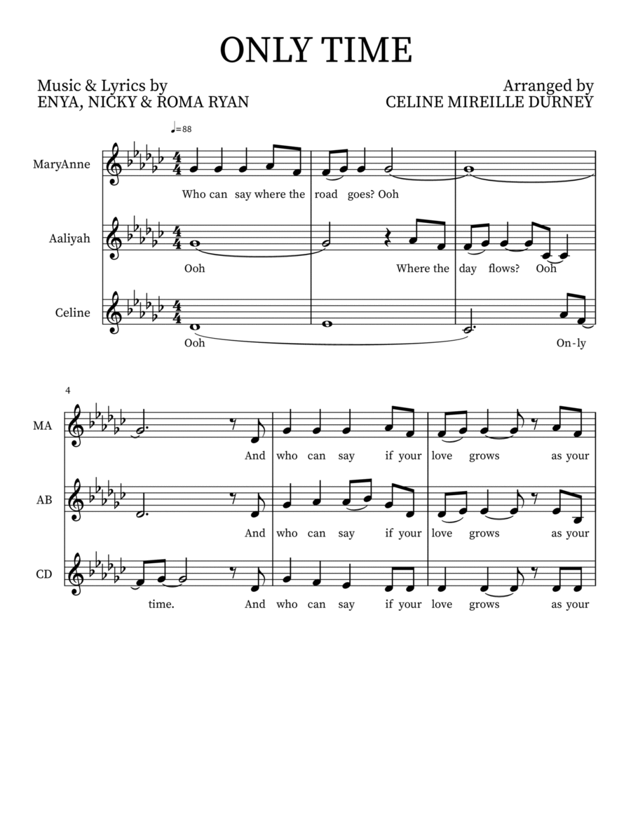 Only Time by Enya - SSA - Digital Sheet Music | Sheet Music Plus