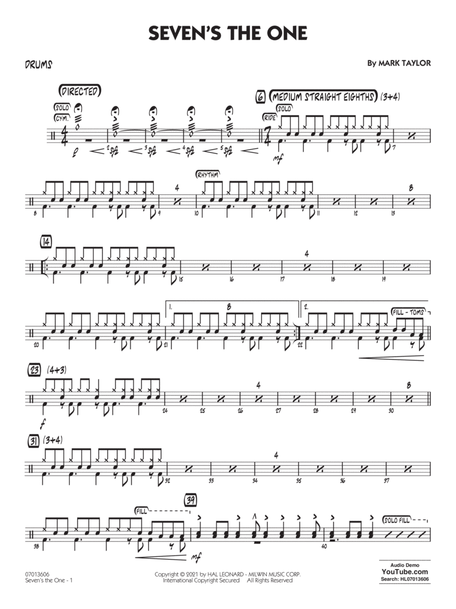 Seven's The One - Drums by Mark Taylor - Jazz Ensemble - Digital Sheet ...