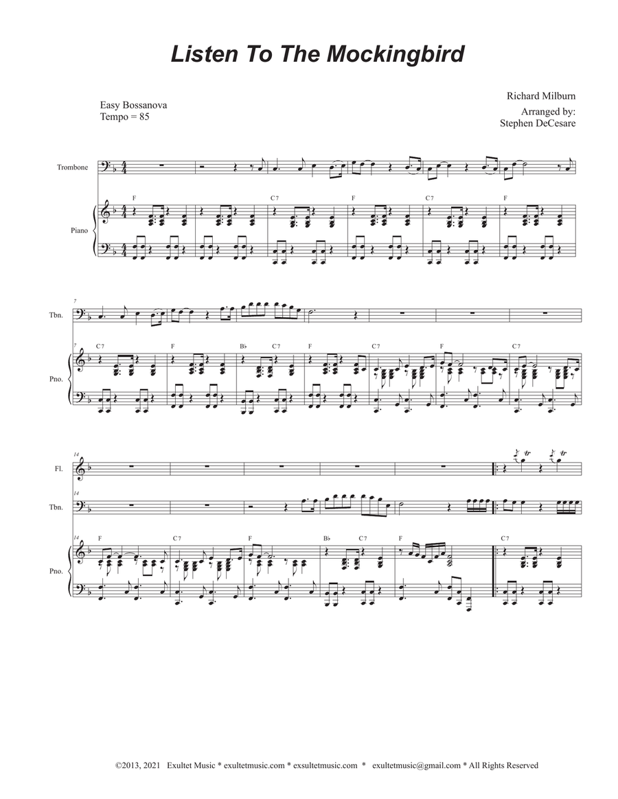 Listen To The Mockingbird (Trombone solo and Piano) by Stephen DeCesare ...