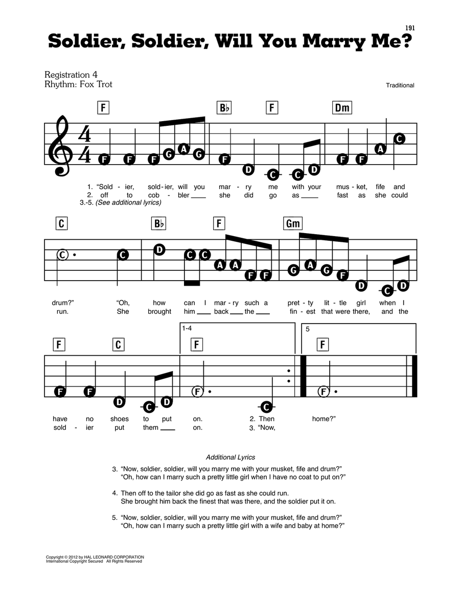 Soldier, Soldier Will You Marry Me - Electronic Keyboard - Digital ...