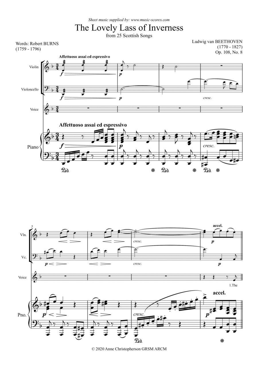 The Lovely Lass of Inverness, Op. 108 - Voice, Violin, Cello and Piano ...