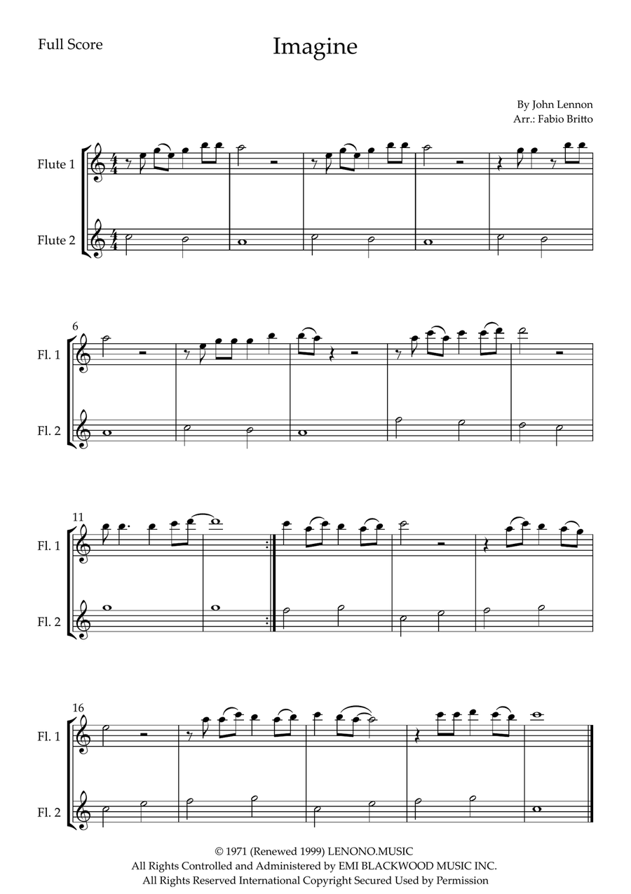 Imagine by John Lennon - Flute Duet - Digital Sheet Music | Sheet Music ...