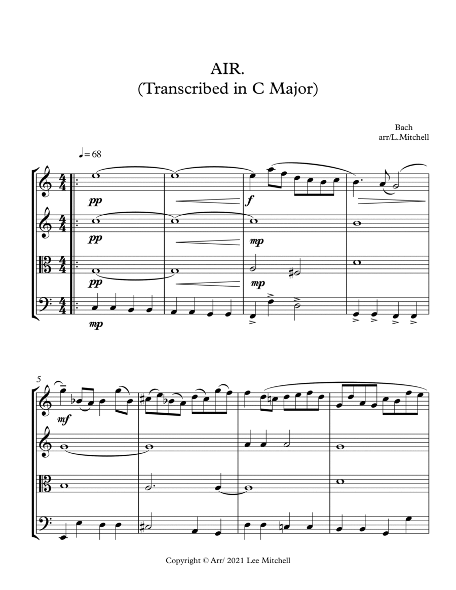 AIR ON A G STRING by Johann Sebastian Bach - String Quartet - Digital ...