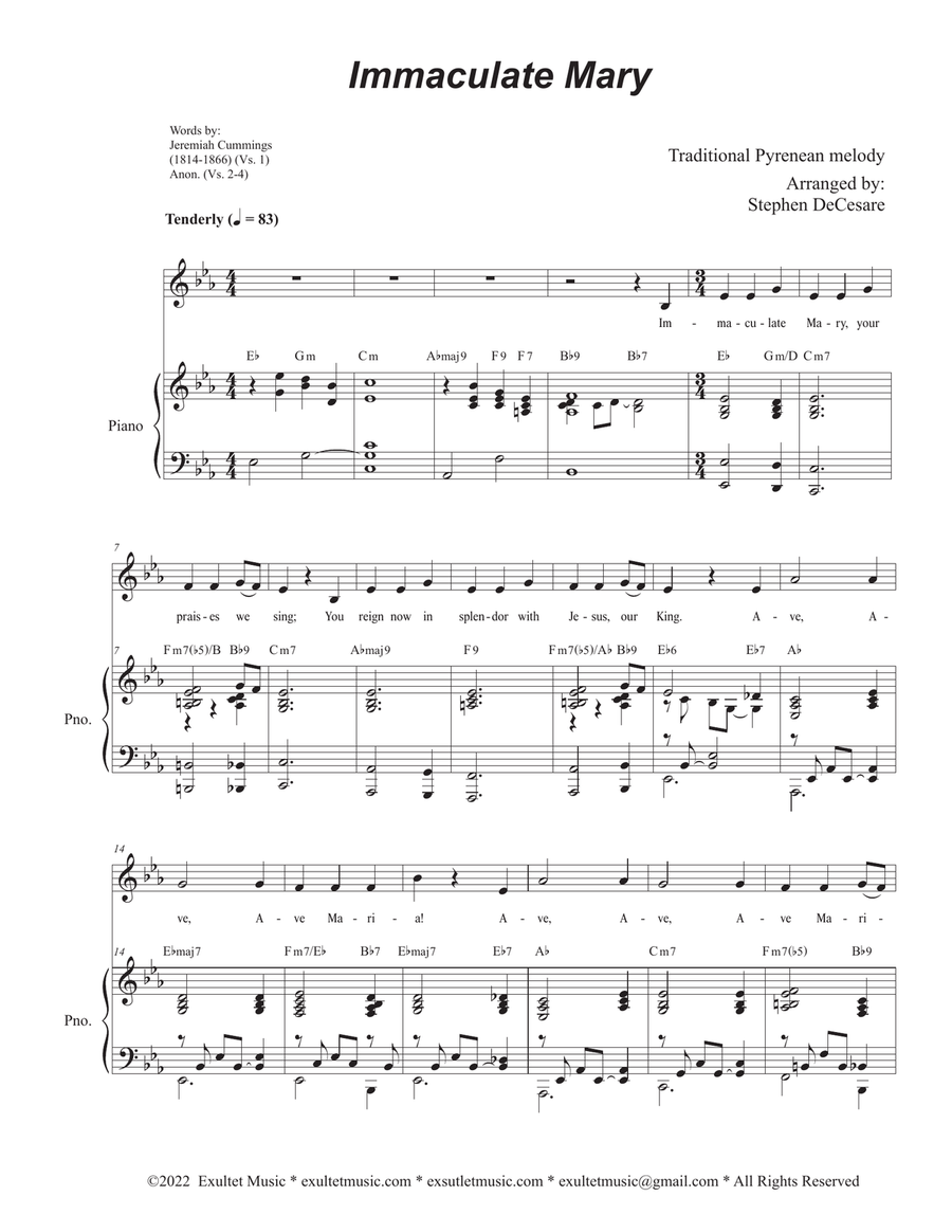 Immaculate Mary (Vocal solo) by Stephen DeCesare - Voice Solo - Digital Sheet Music | Sheet ...