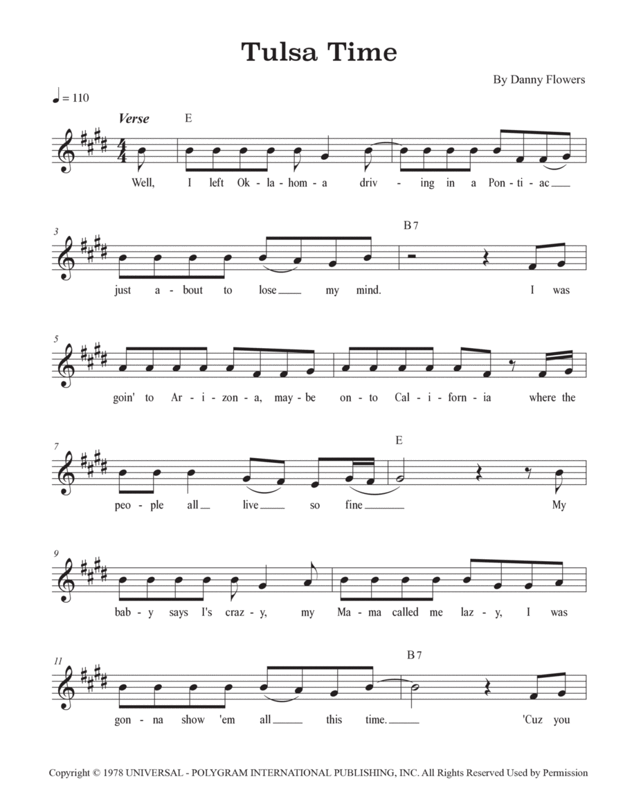 Tulsa Time by Eric Clapton - Piano - Digital Sheet Music | Sheet Music Plus