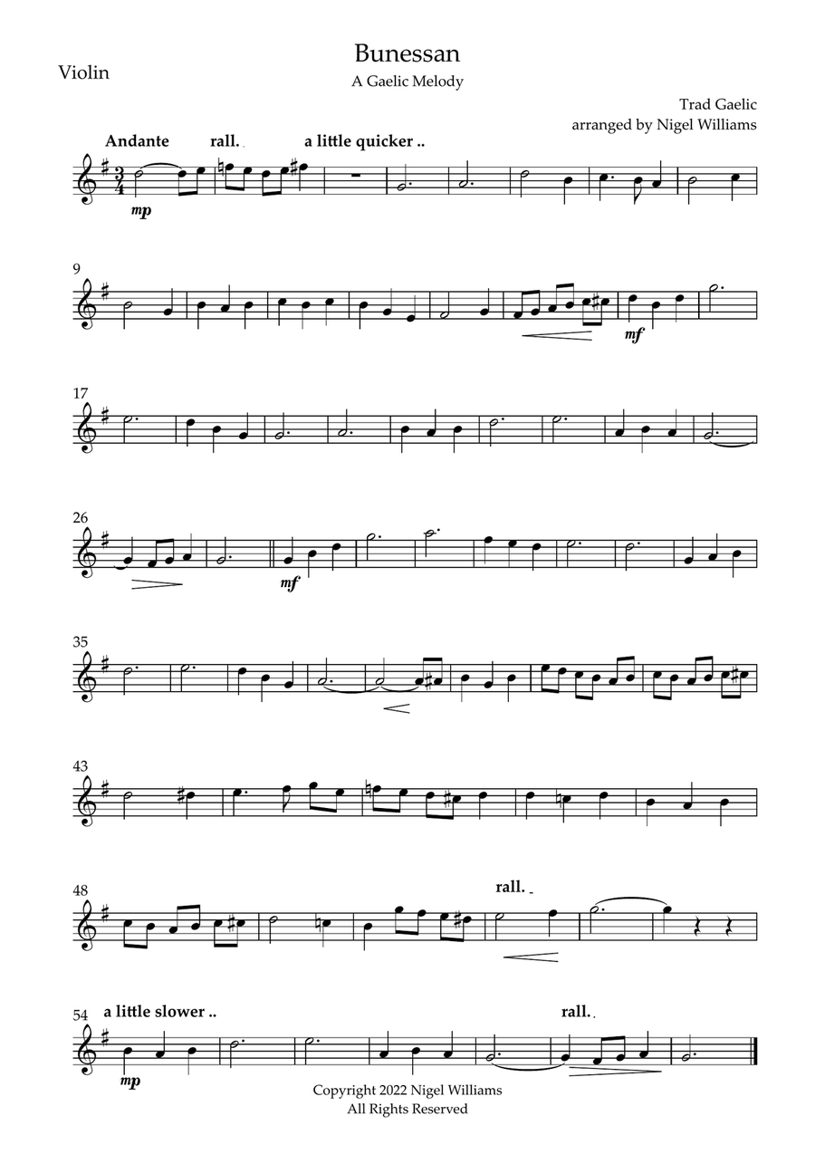 Bunessan, a Gaelic Melody, for Violin and Cello Duet - String Duet ...