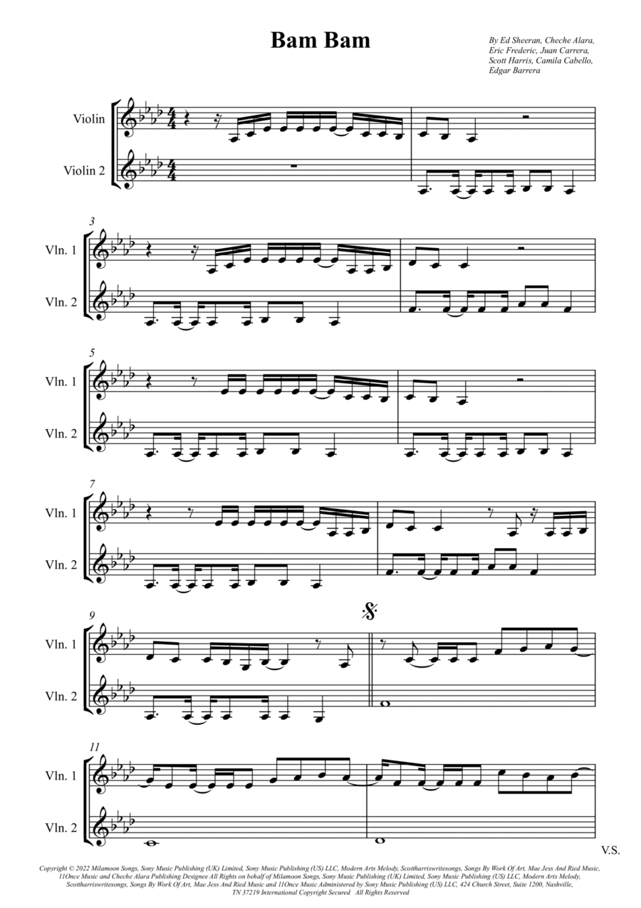 Bam Bam by Ed Sheeran - String Duet - Digital Sheet Music | Sheet Music ...