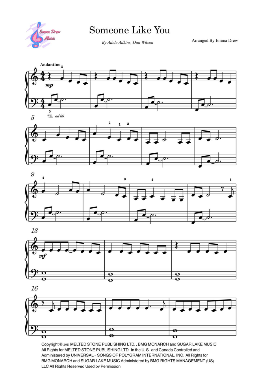 Someone Like You by Adele - Piano Solo - Digital Sheet Music | Sheet ...