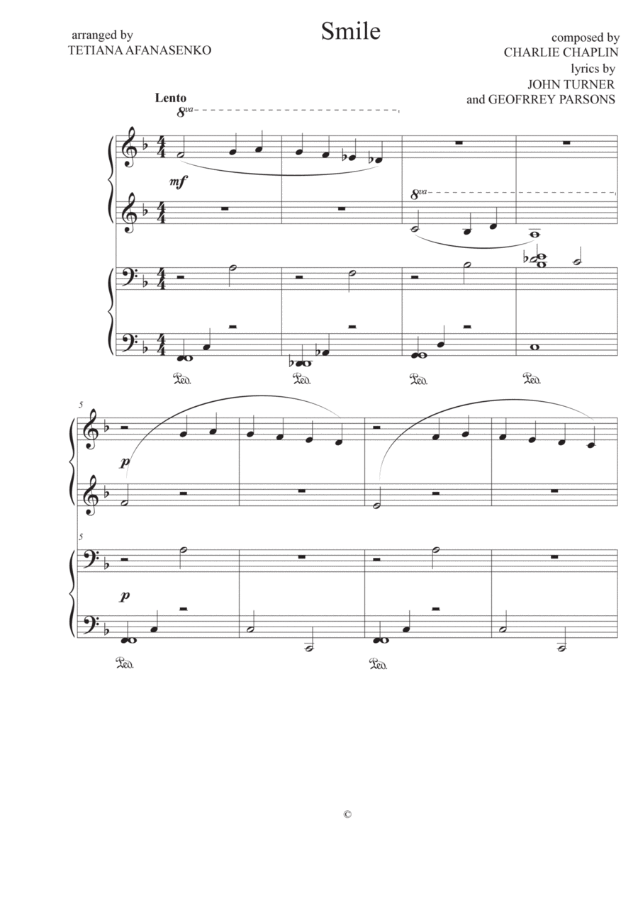 Smile - Easy Piano, 1 Piano, 4-Hands - Digital Sheet Music | Sheet ...