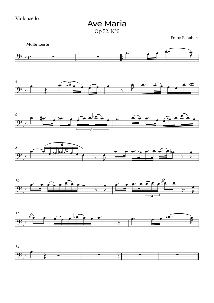 Ave Maria by Franz Schubert - Cello Solo - Digital Sheet Music | Sheet ...