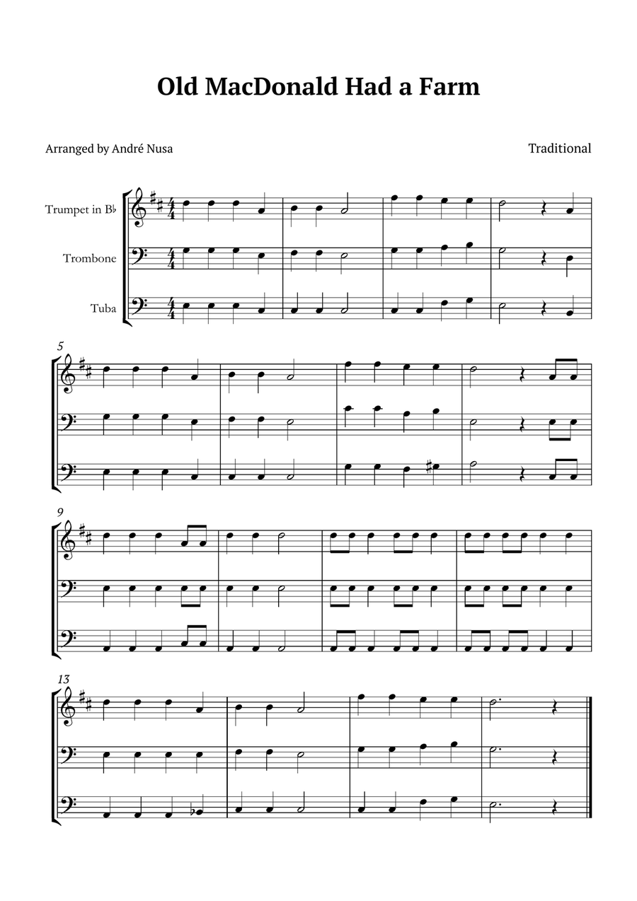 Old MacDonald Had a Farm by Traditional - Trombone - Digital Sheet ...