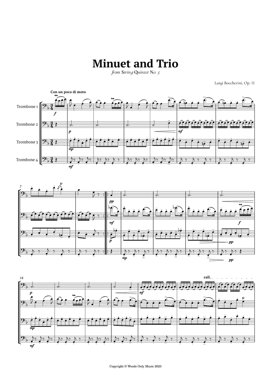 Minuet by Boccherini for Trombone Quartet by Luigi Boccherini - Brass ...