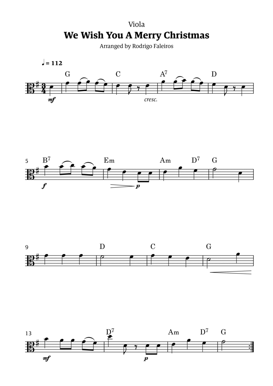 We Wish You a Merry Christmas (for solo viola) - Viola Solo - Digital ...