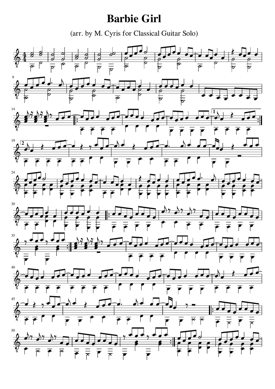Barbie Girl by Aqua - Electric Guitar - Digital Sheet Music | Sheet ...