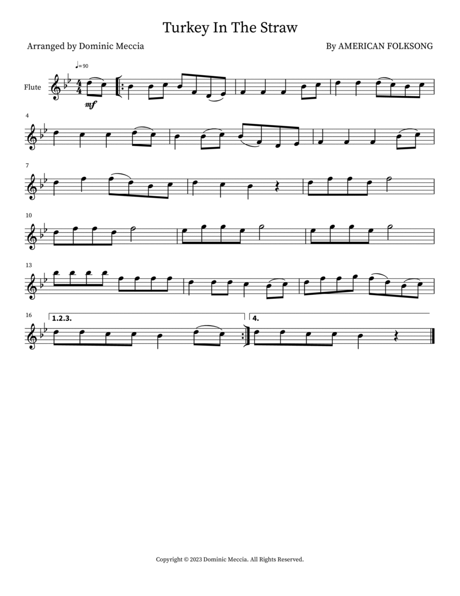Turkey In The Straw by American Folk Song - Flute Solo - Digital Sheet ...
