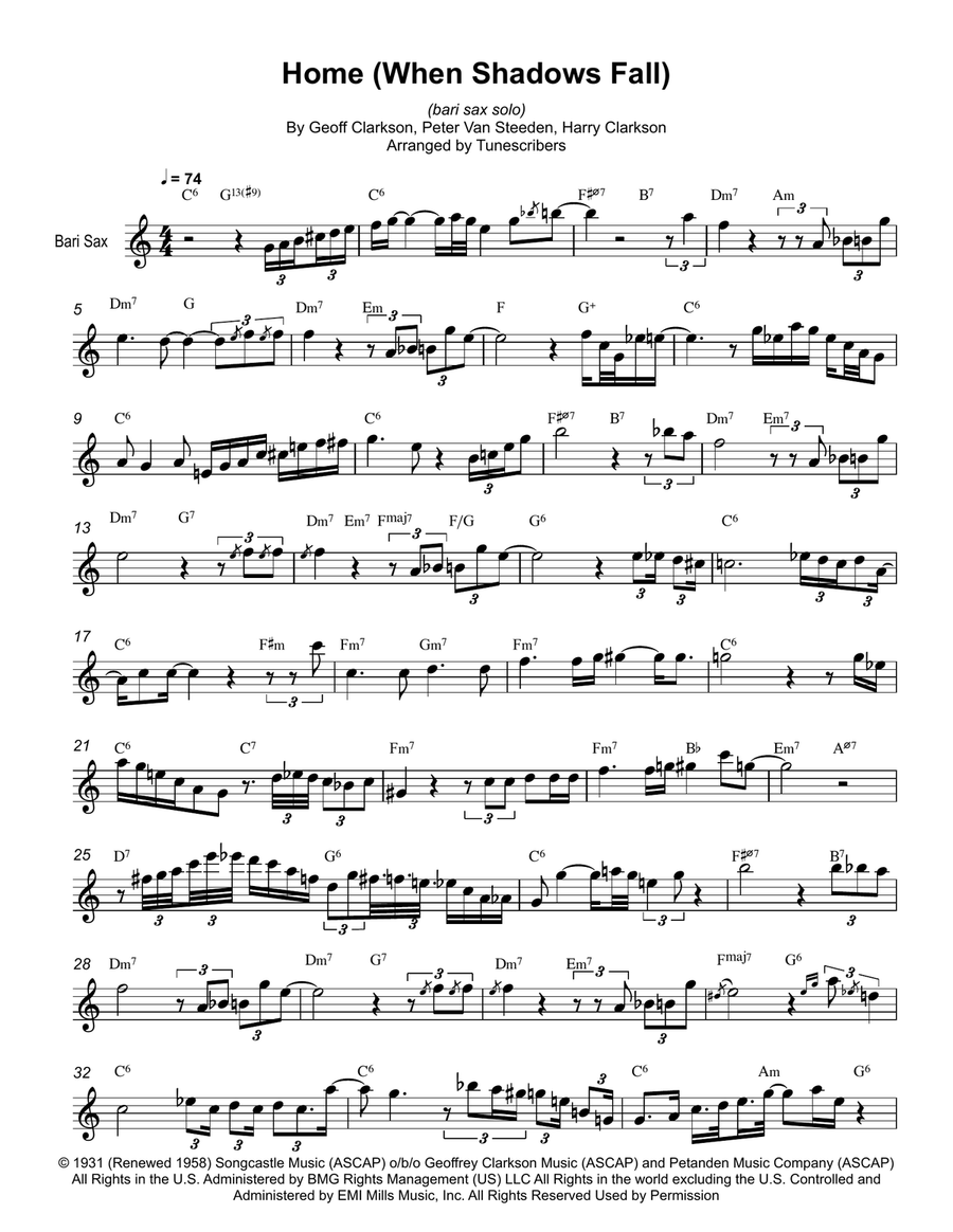 Home (When Shadows Fall) - Saxophone Solo - Digital Sheet Music | Sheet ...