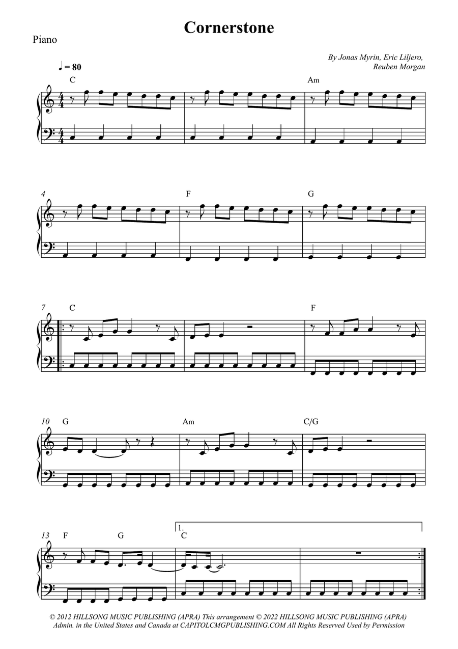 Cornerstone by Reuben Morgan - Piano Solo - Digital Sheet Music | Sheet ...