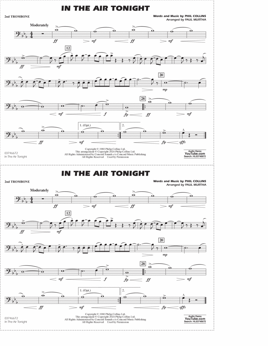 In The Air Tonight (arr. Paul Murtha) - 2nd Trombone by Phil Collins ...