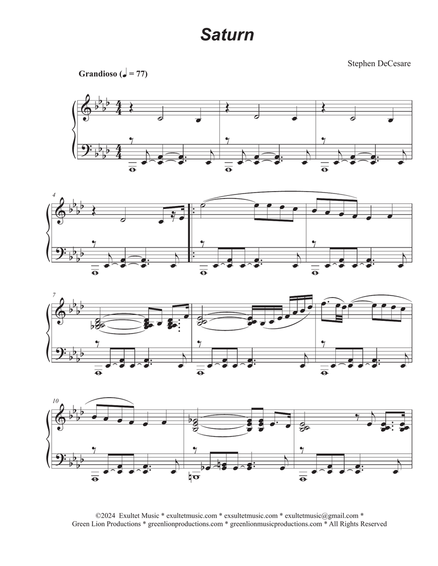 Saturn (Piano solo) by Stephen DeCesare - Piano Method - Digital Sheet ...