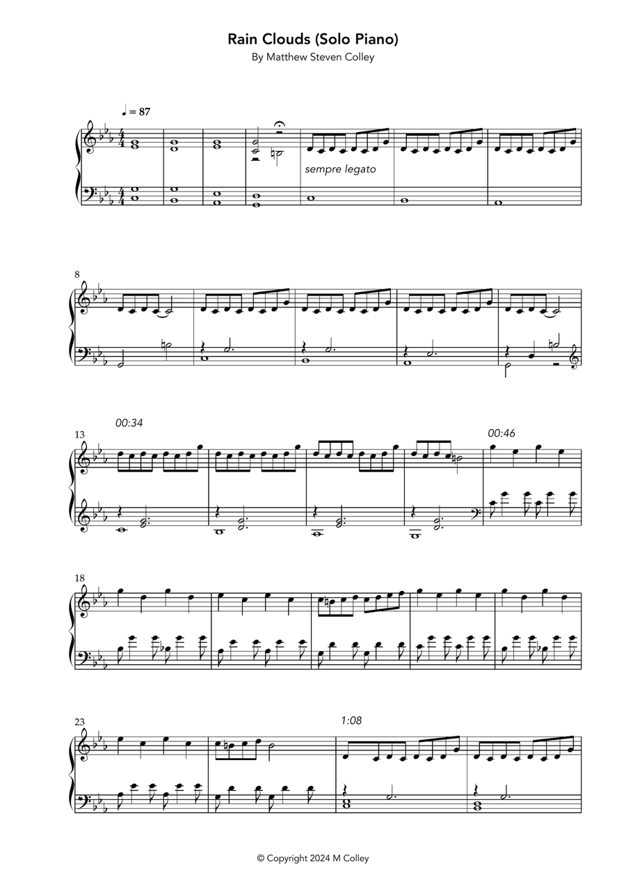 Rain Clouds (Solo Piano) - Piano Solo - Digital Sheet Music | Sheet ...