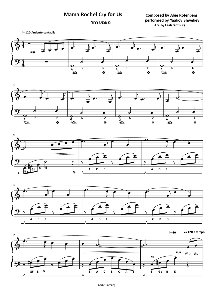Mama Rochel Cry For Us - Piano Method - Digital Sheet Music | Sheet ...