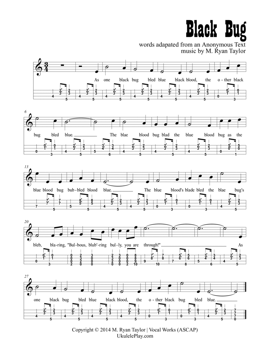 Black Bug from Ten Tongue Twisters - Ukulele - Digital Sheet Music ...