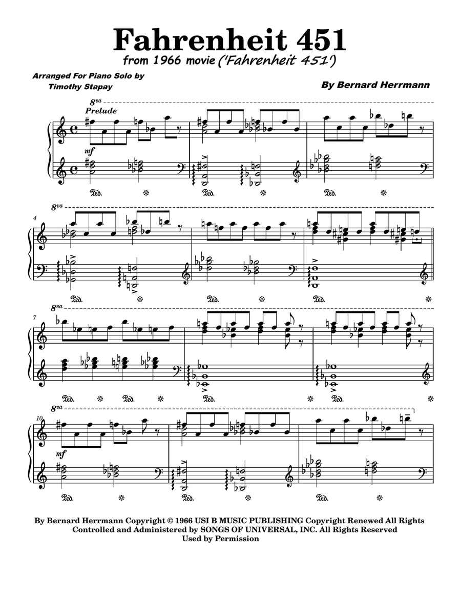 Fahrenheit 451 by Bernard Herrmann - Piano Solo - Late Intermediate ...