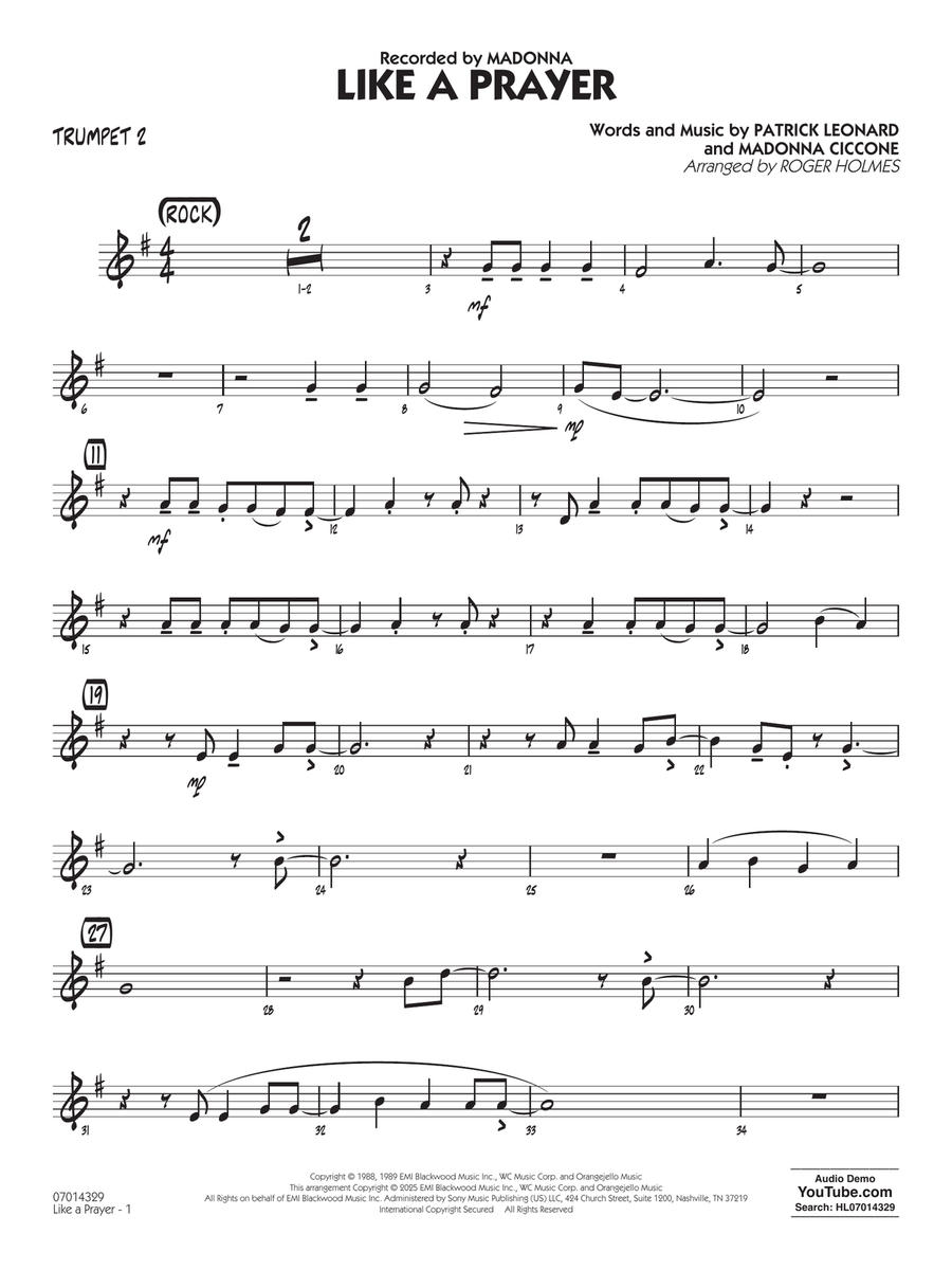 Like A Prayer (arr. Roger Holmes) - Alto Sax - Trumpet 2 by Madonna ...
