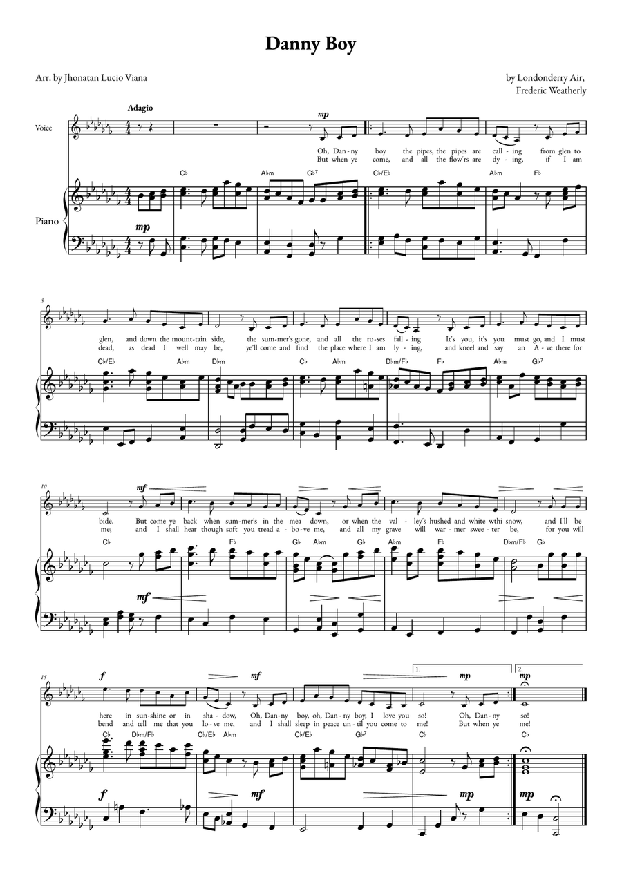 Danny Boy by Traditional - Voice, Piano, Vocal, Easy Piano - Digital ...