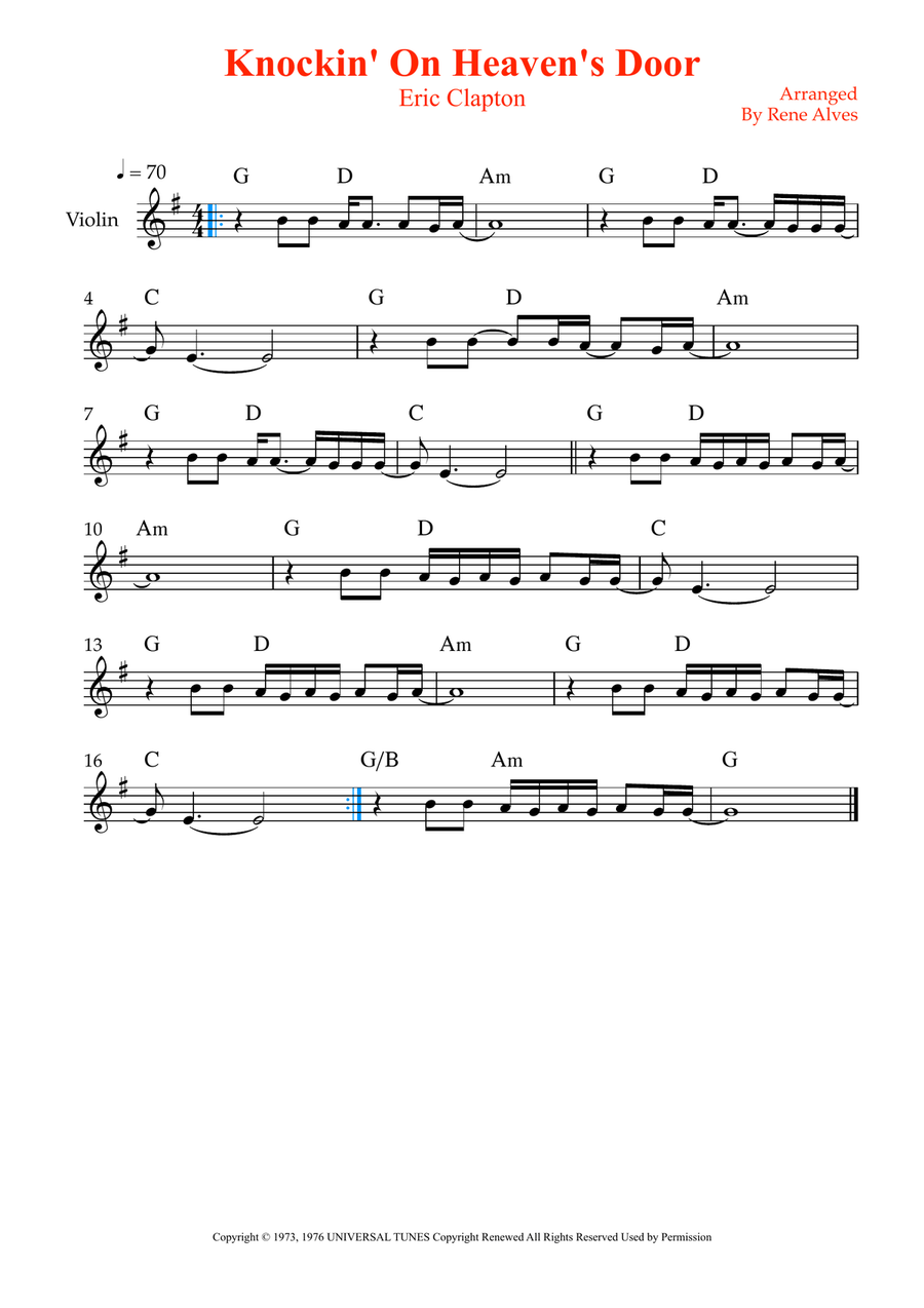 Knockin' On Heaven's Door by Eric Clapton - Violin Solo - Beginning ...