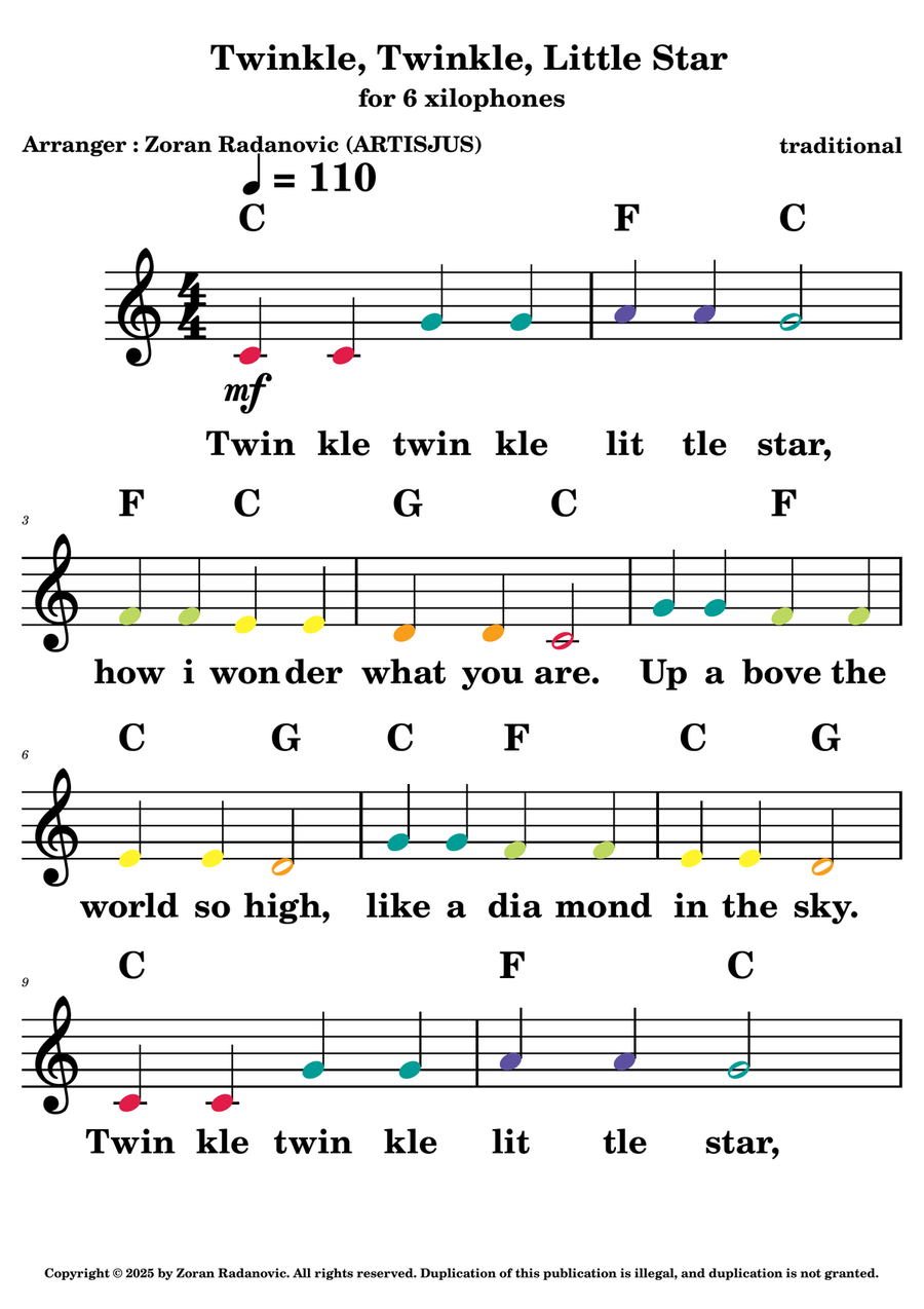 Twinkle, Twinkle, Little Star - lead sheet + lyrics by Traditional ...