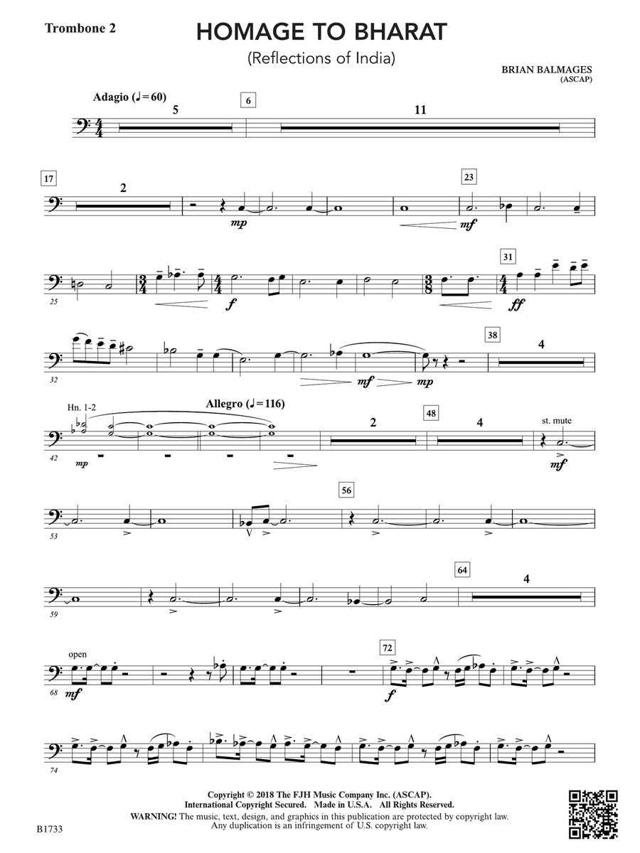 Homage to Bharat: Trombone 2 by Brian Balmages - Trombone - Digital ...