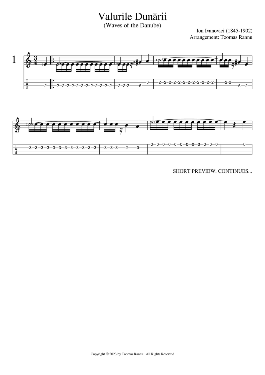 Valurile Dunării (Waves of the Danube) - Mandolin - Digital Sheet Music ...