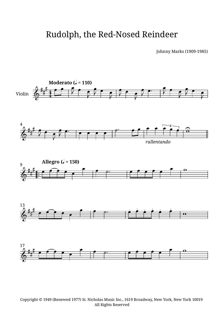 Rudolph The Red-Nosed Reindeer by John Denver - Violin Solo - Digital ...