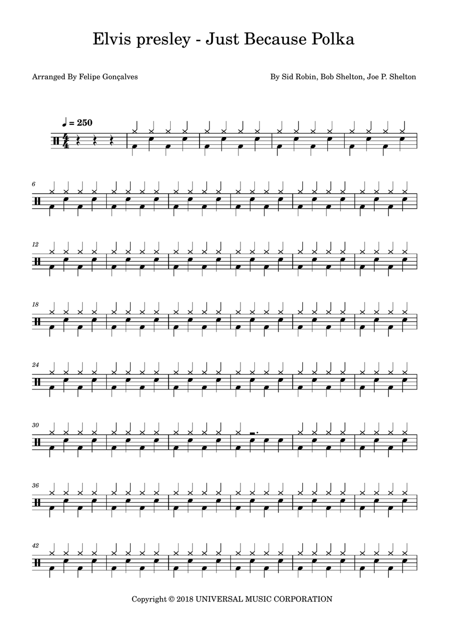 Just Because Polka by Elvis Presley - Drum Set, Percussion - Beginning ...